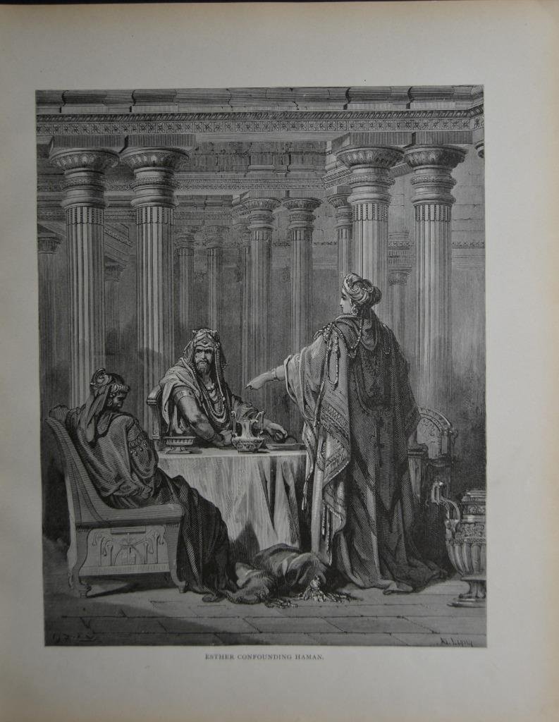 Christian Art Gustave Dore Art Esther and Haman Antique Original 1880