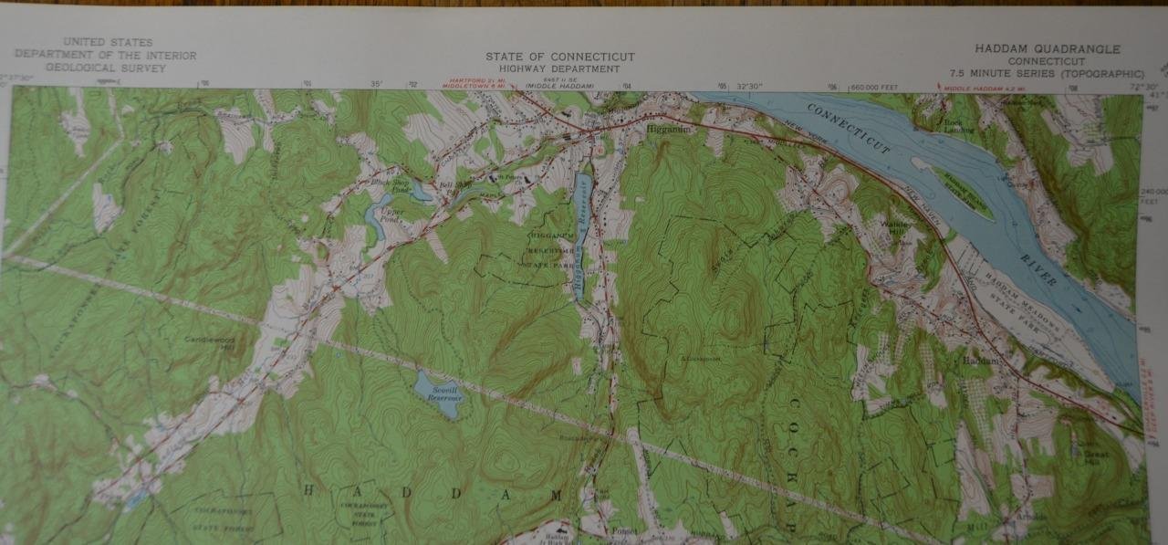 Vintage Topographic Map Haddam Connecticut Original Printed 1961 19x27