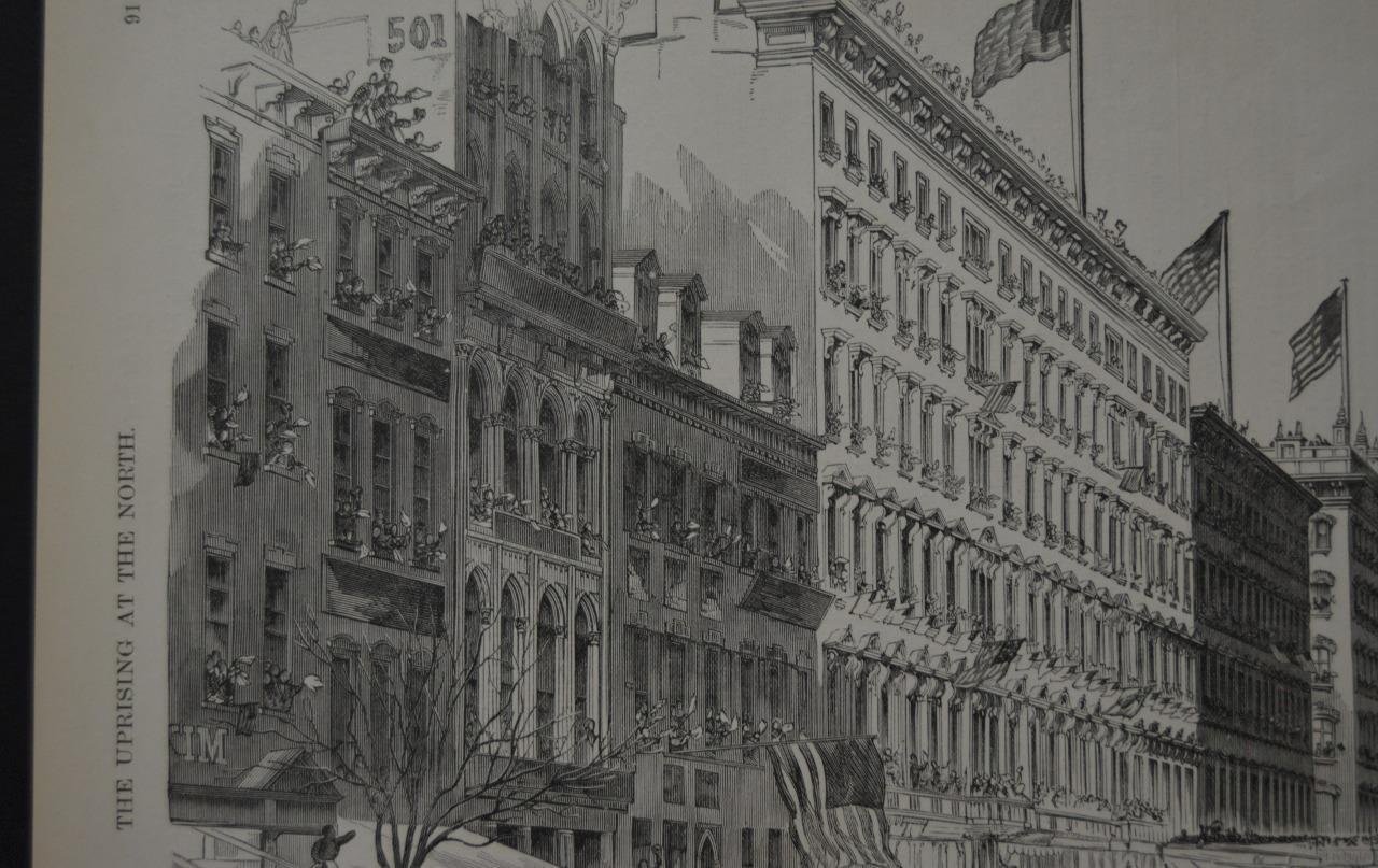 Antique 1866 American Civil War Art Print 7th Regiment on Broadway New York