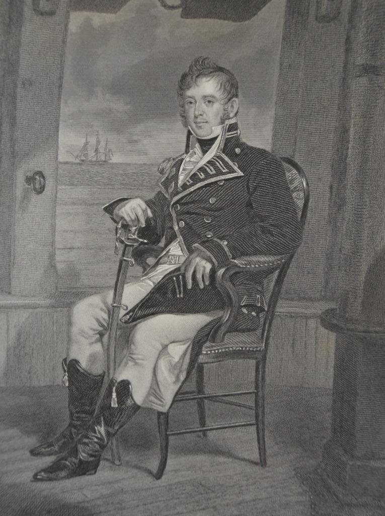 Antique War of 1812 US Navy Commander James Lawrence 1860 Engraving Art