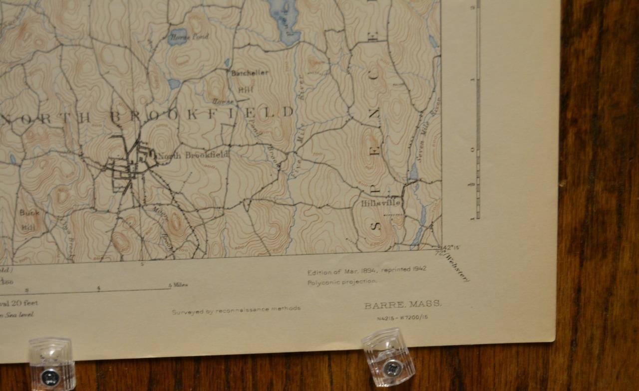 Topographic Map Barre Massachusetts Antique Printed 1942 16x20 Wall Art