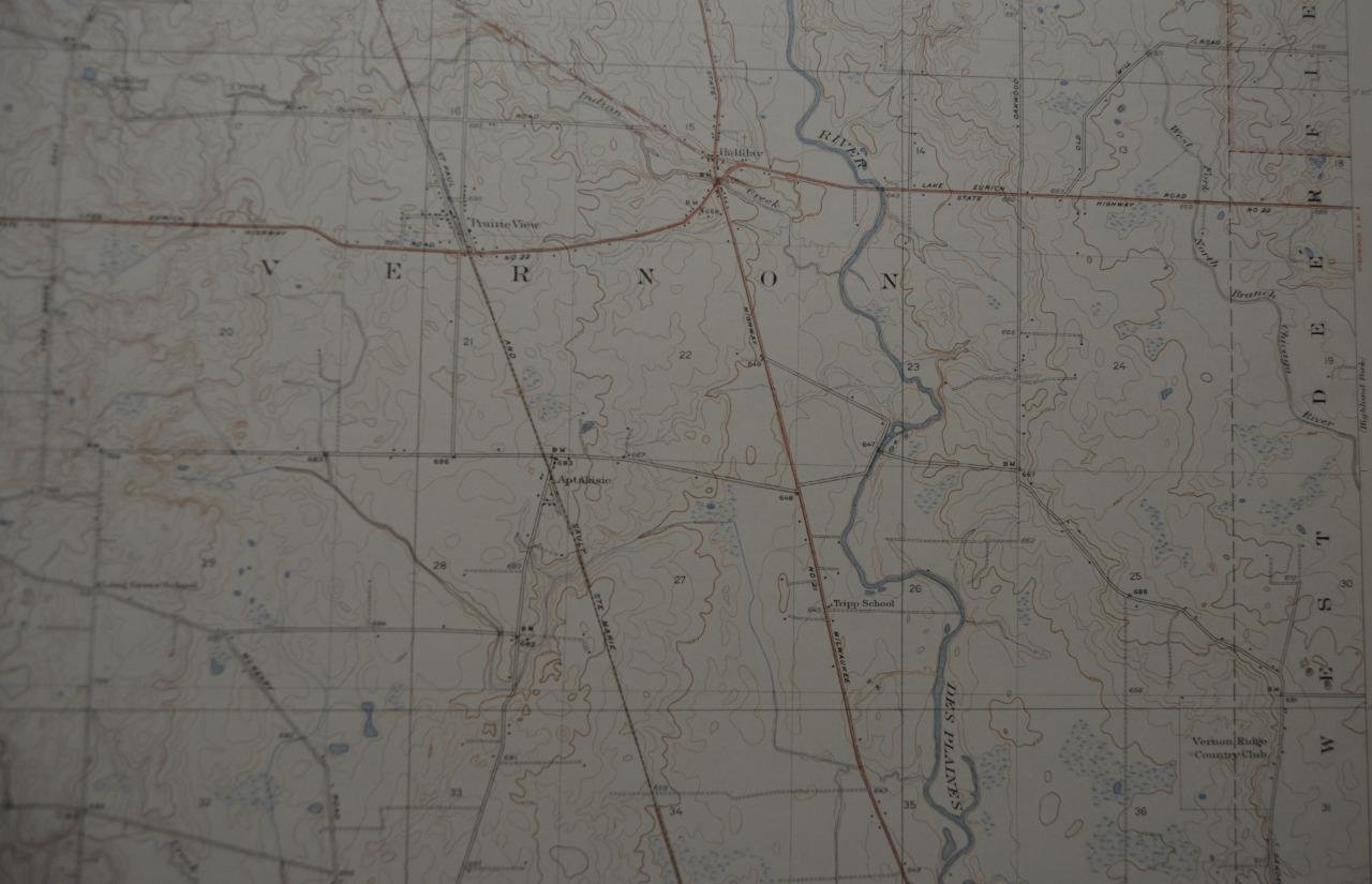 Wheeling Illinois Antique Topographic Map Original 1928 20x27 Wall Art