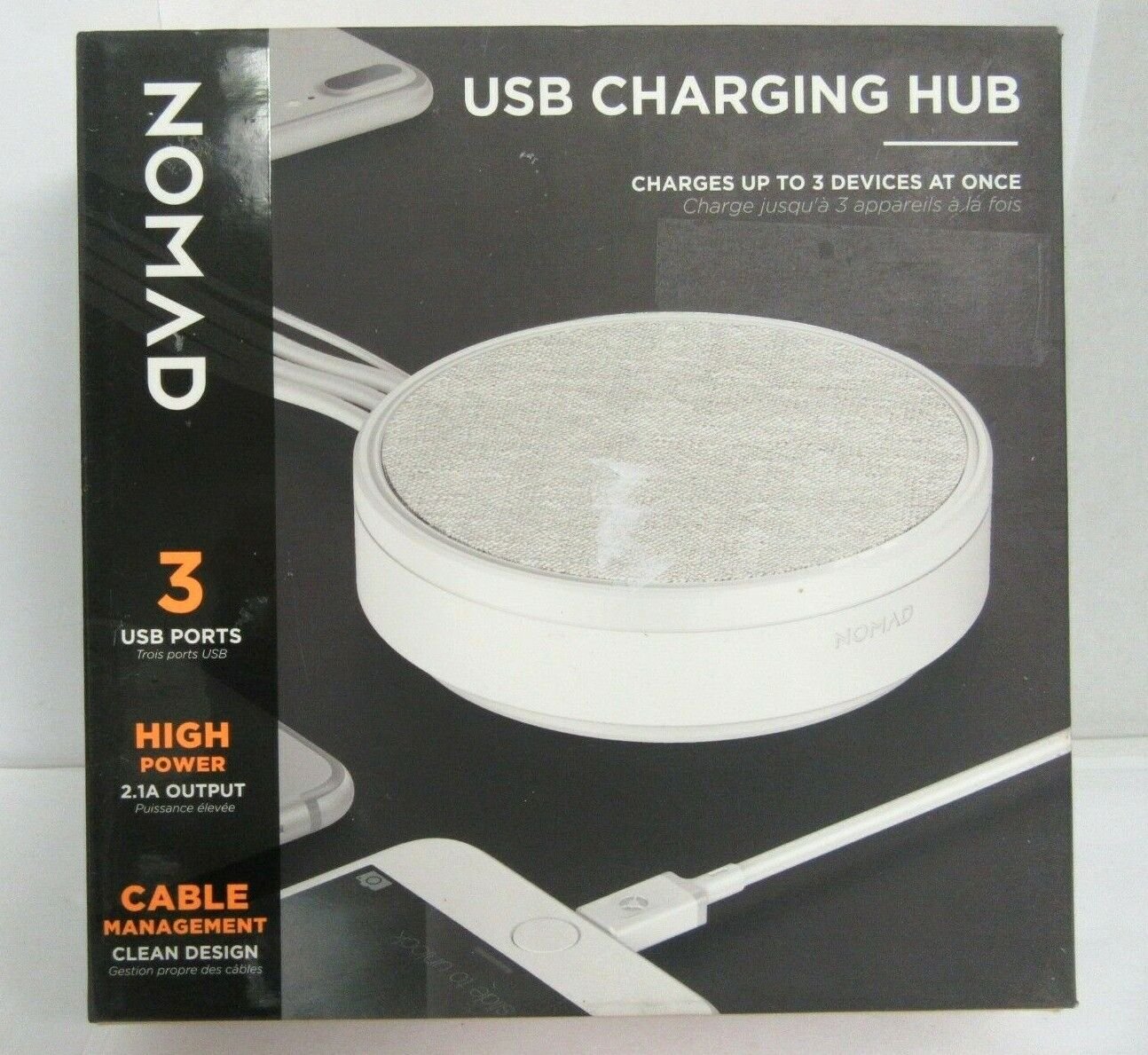 Nomad - 3 Port USB Fast Charging Hub, with Cable Management -White