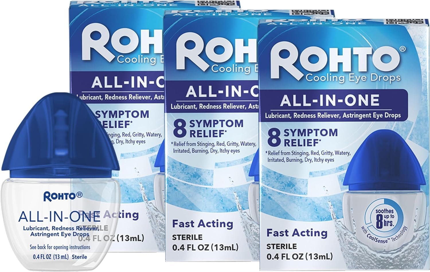 Rohto Ice All-in-One Multi-Symptom Relief Cooling Eye Drops, 0.4 fl oz