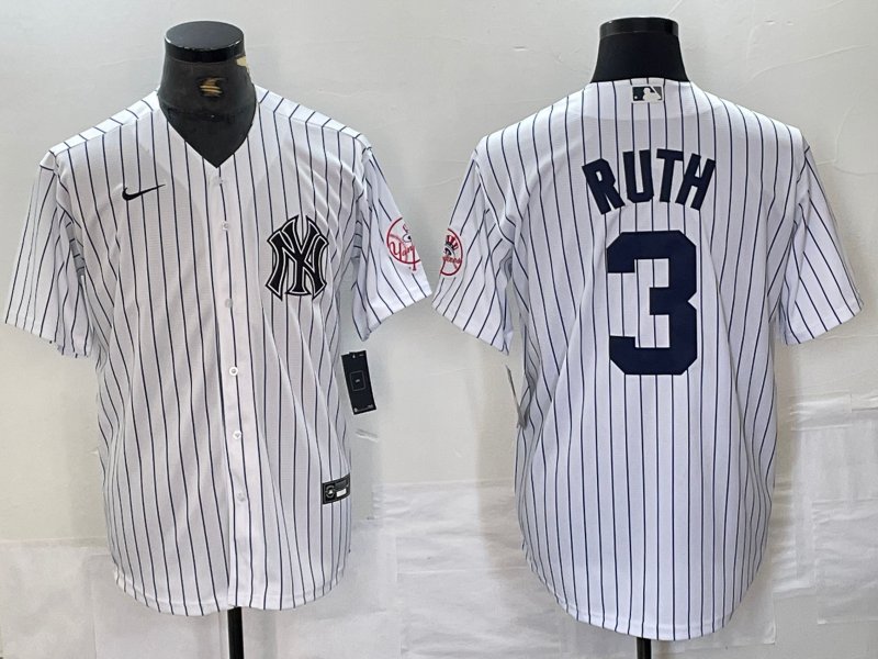 Babe Ruth Yankees White Stripes Fashion Replica Jerseys