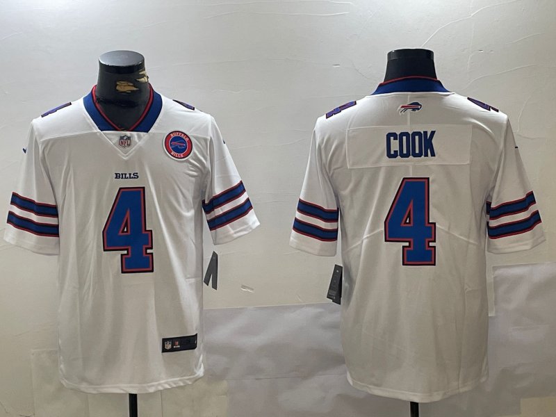 James Cook Bills White Team Patch Jersey