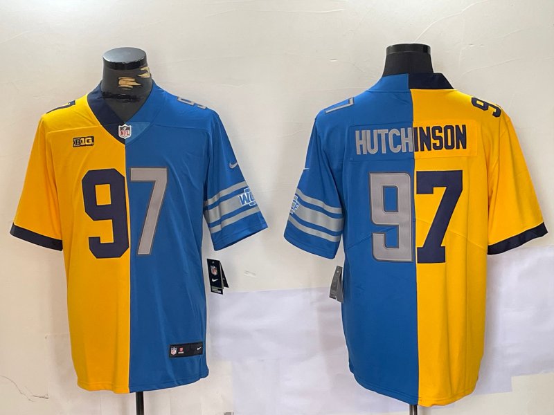 Aidan Hutchinson Wolverines x Lions Yellow Royal Split Jersey