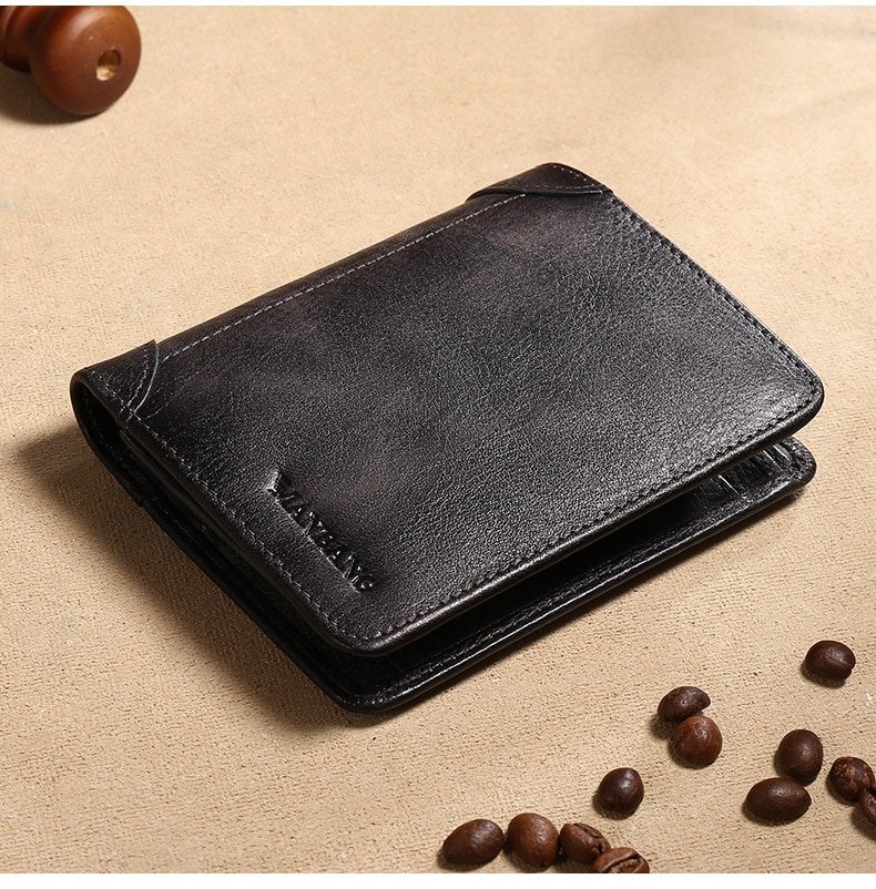 Black_ManBang 2022 New Genuine Leather Rfid Wallets for Men Vintage ...