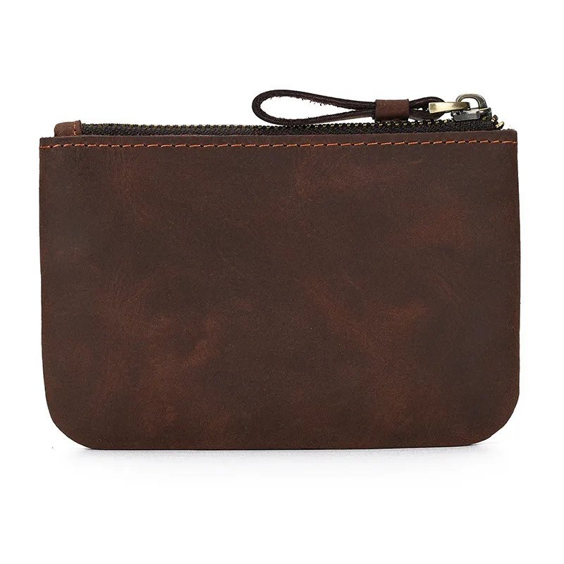 coffee_Retro Crazy Horse Leather Zero Wallet Leather Men's and Women's ...