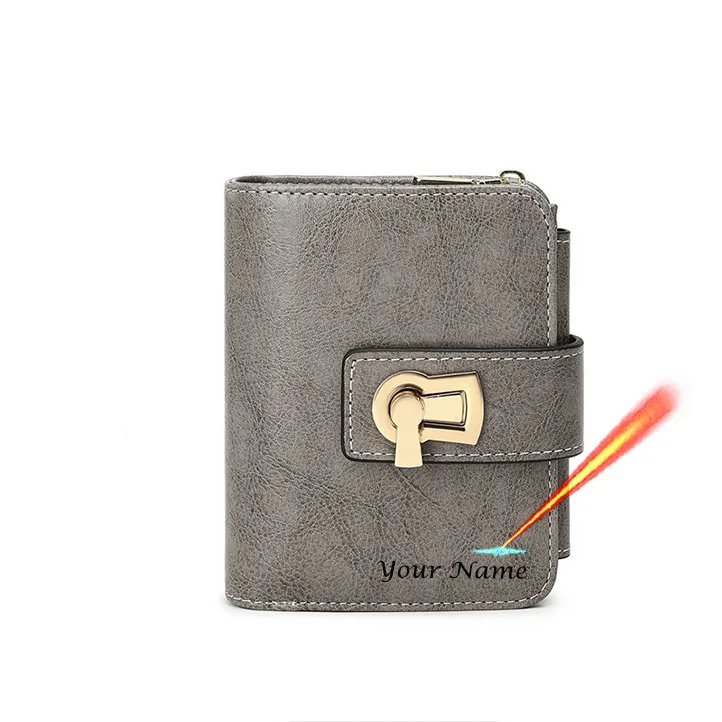 Gray_RFID Customized Wallets with Name and Photo for Women Leather ...