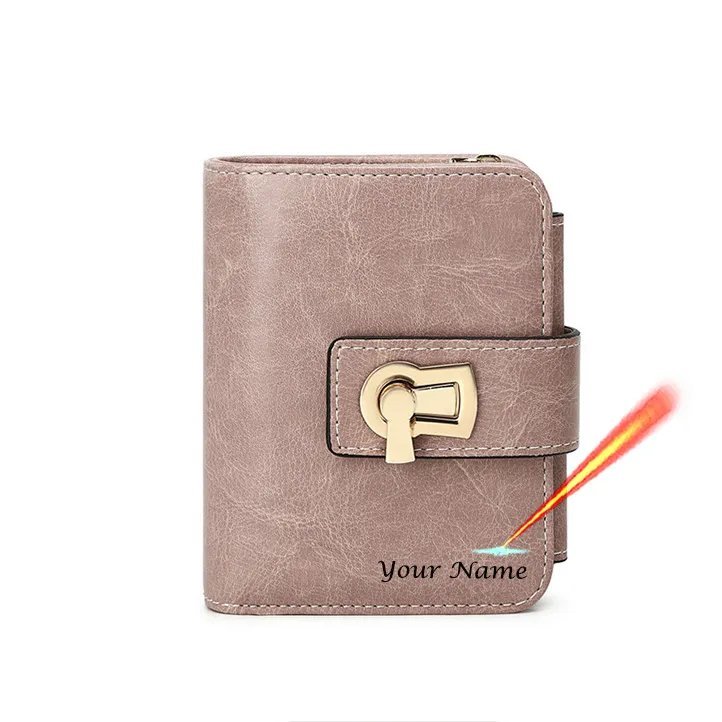 Pink_RFID Customized Wallets with Name and Photo for Women Leather ...