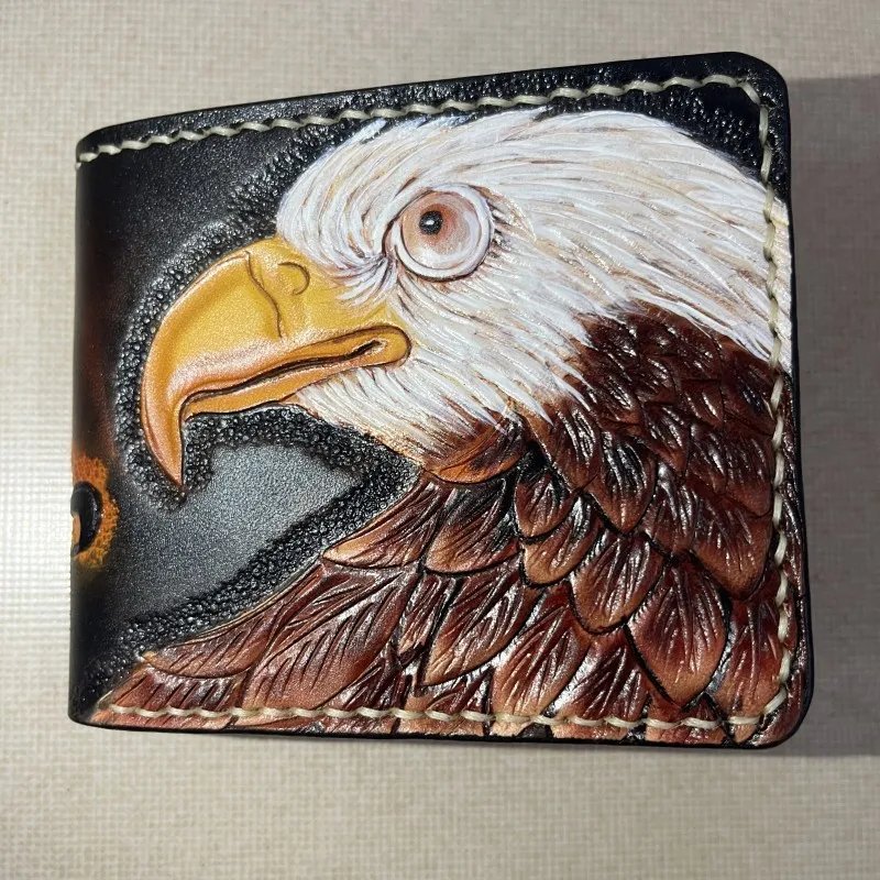 Handmade Short Carving Eagle Wallets Purses Women Men Clutch Vegetable ...