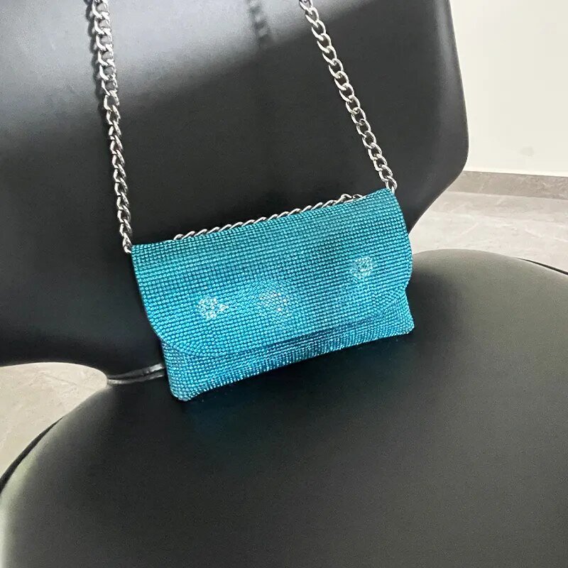Blue 17X2X10.5CM_Female Bling Chain Crossbody Bag Ladies Mini ...
