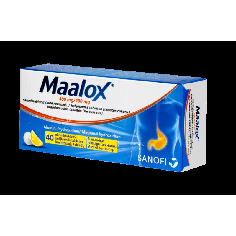 40 Chewable Tablets, MAALOX 400mg / Relief of Gastric & Stomach Wind, Gas