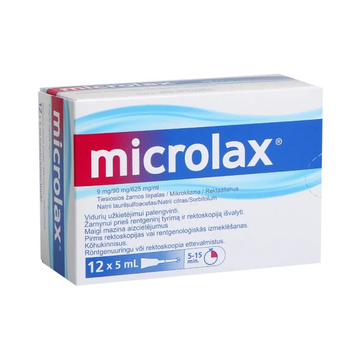 Microlax 625mg+90mg+9mg/ml, 5ml, rectal solution, 12 Tubes