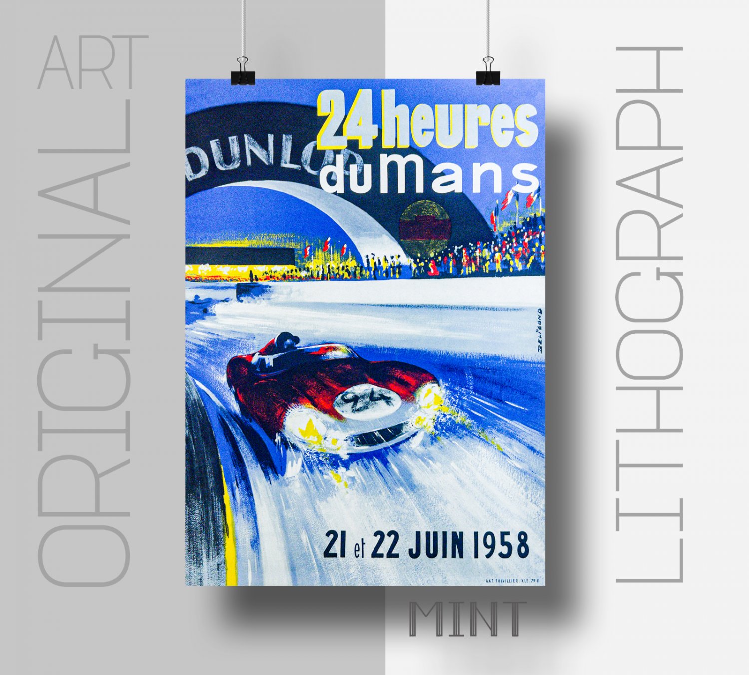 Vintage 1958, Mint 11 x 15 Litho Poster, 24 Hours of Le Mans, by Michel ...