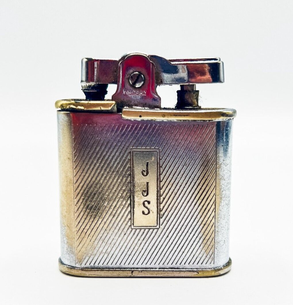 1950's Vintage Ronson Lighter w/Diagonal design + monogram JJS, mfr ...