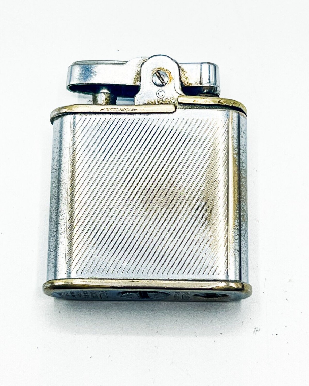 1950's Vintage Ronson Lighter w/Diagonal design + monogram JJS, mfr ...