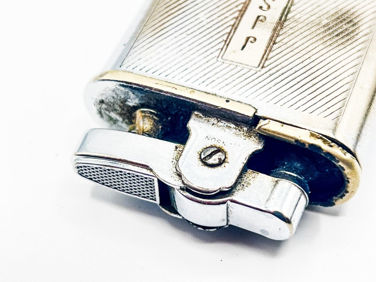 1950's Vintage Ronson Lighter w/Diagonal design + monogram JJS, mfr ...