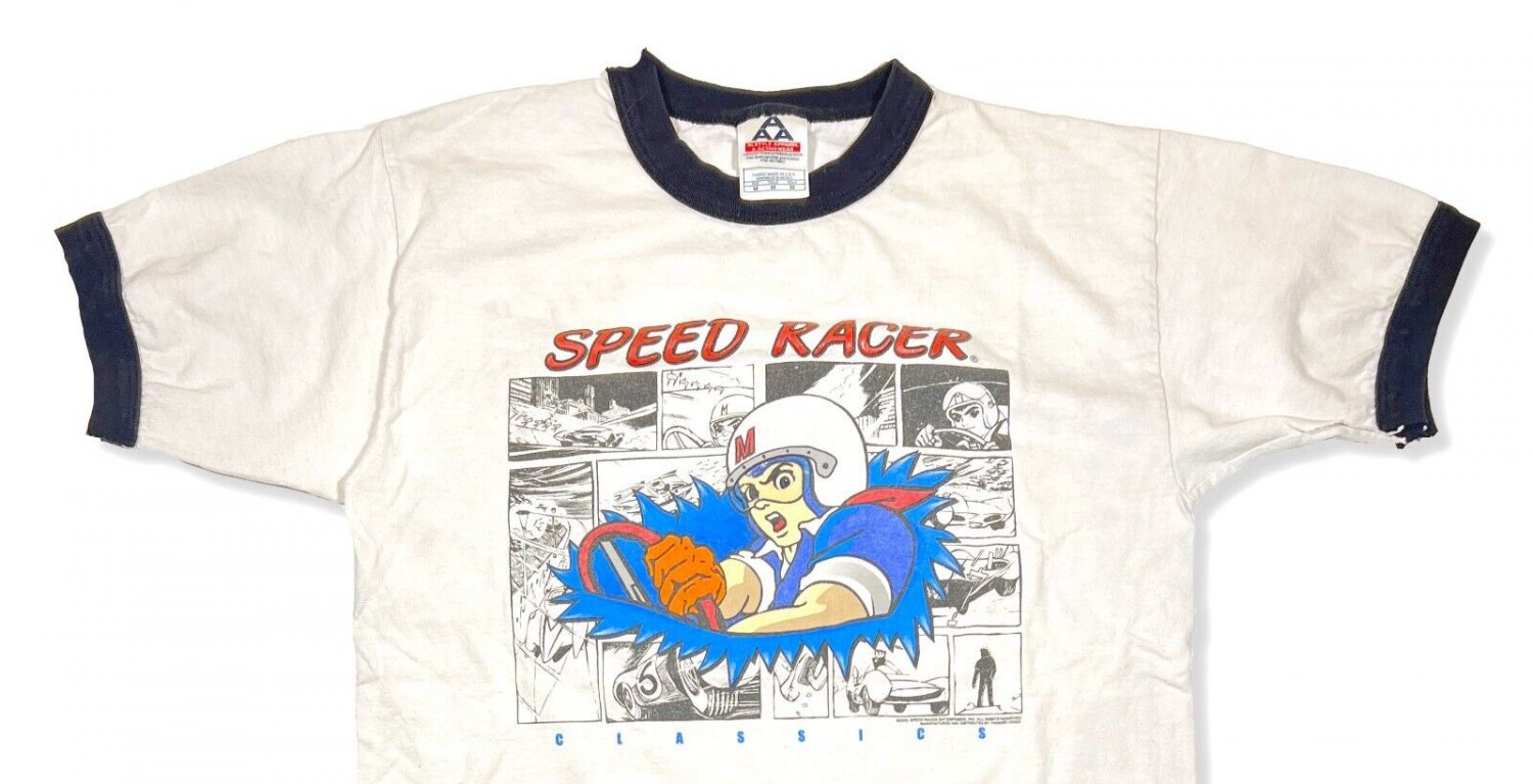 Vintage Speed Racer White Ringer Tee, Unisex or Men's Medium