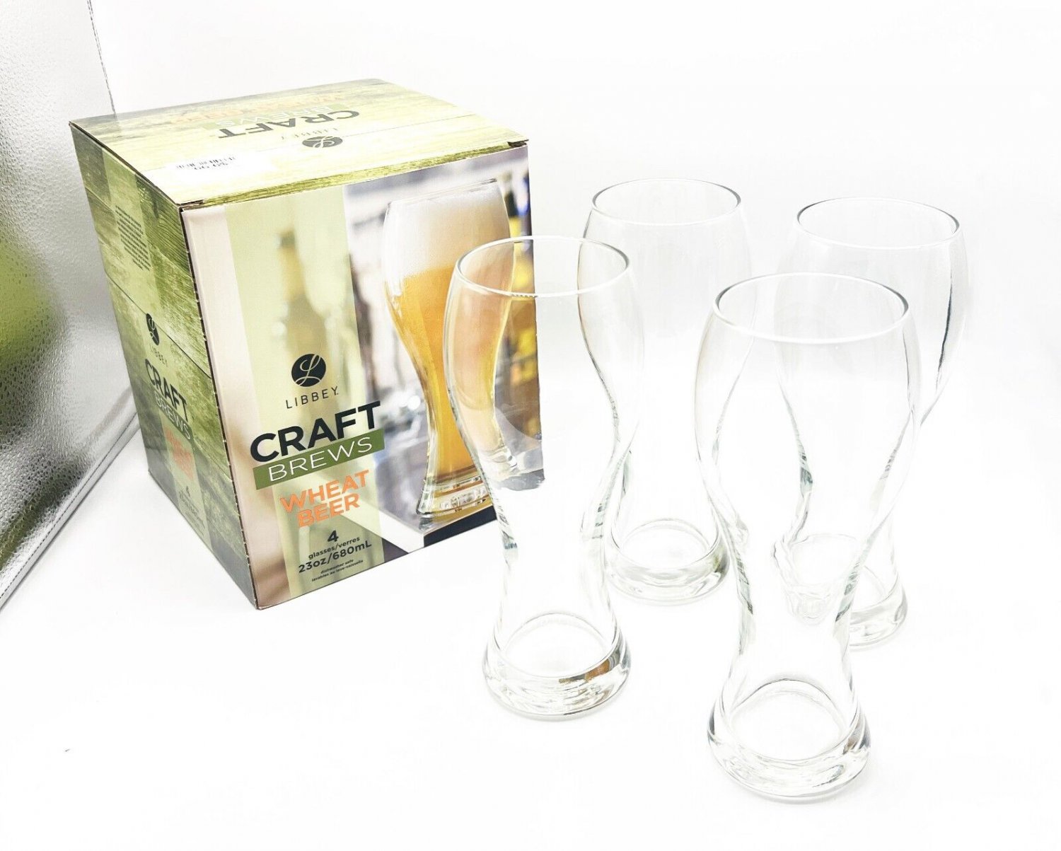 Libbey Craft Brews Wheat Beer Glasses, 23oz / 680ml Pilsner Glasses, Set of 4