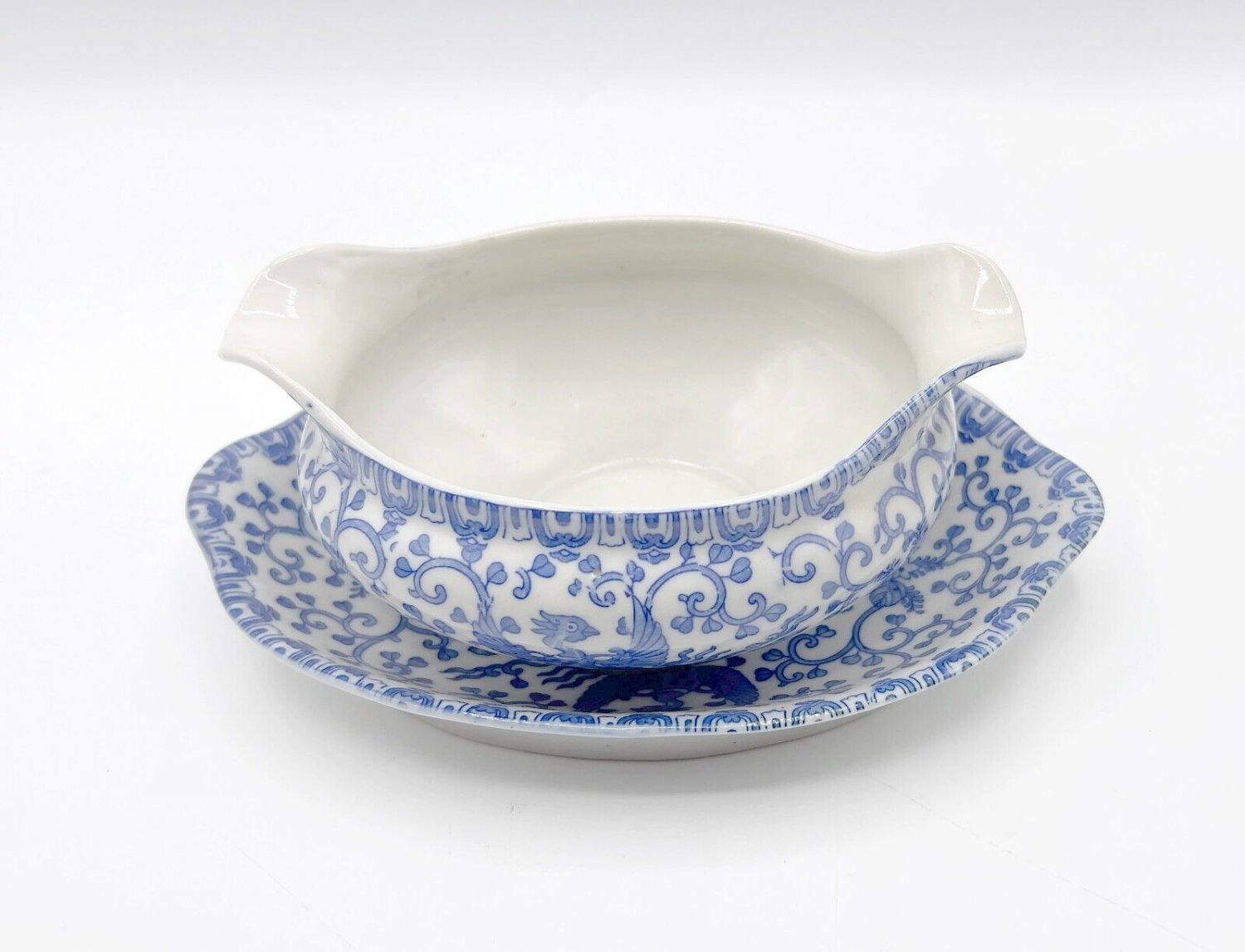 Vintage MARUTA Phoenix Blue & White Bone China Gravy Boat & Underplate ...