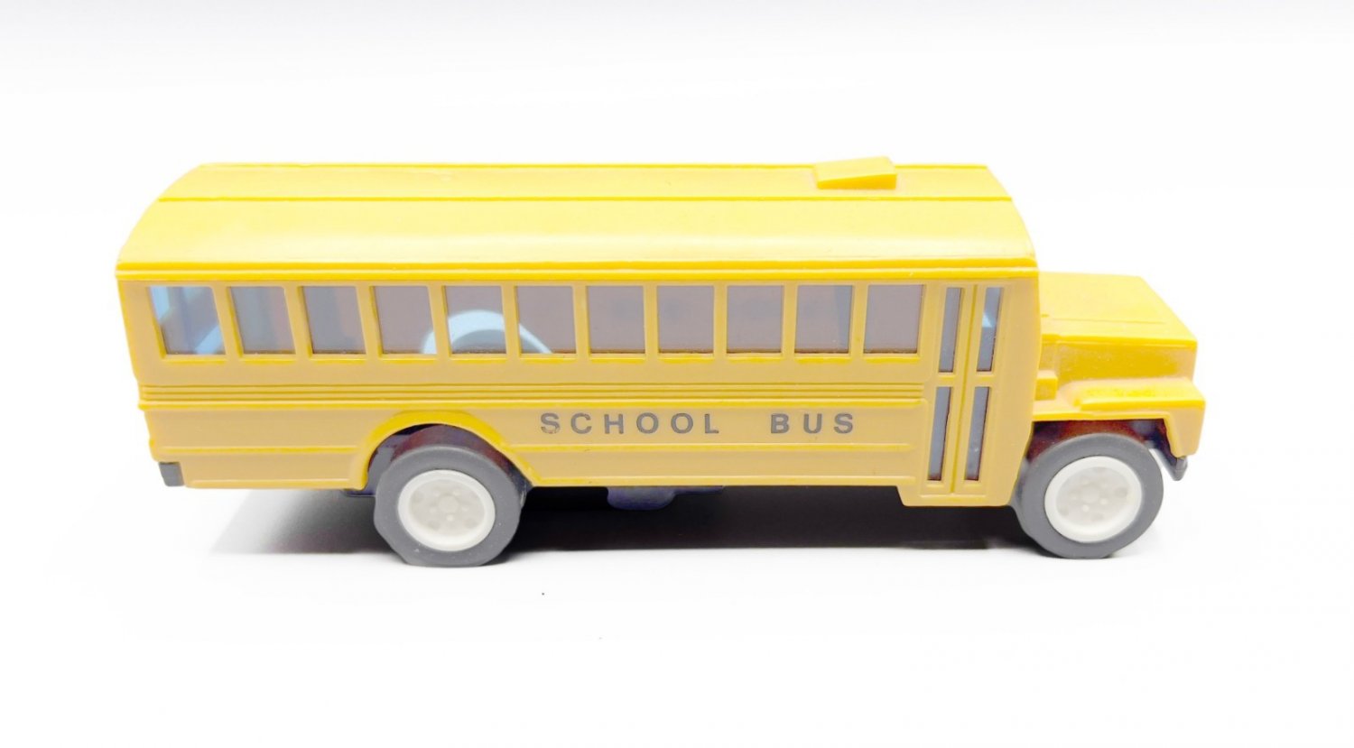 Vintage 9" Plastic Yellow School Bus with Unique Blue Tinted Windows