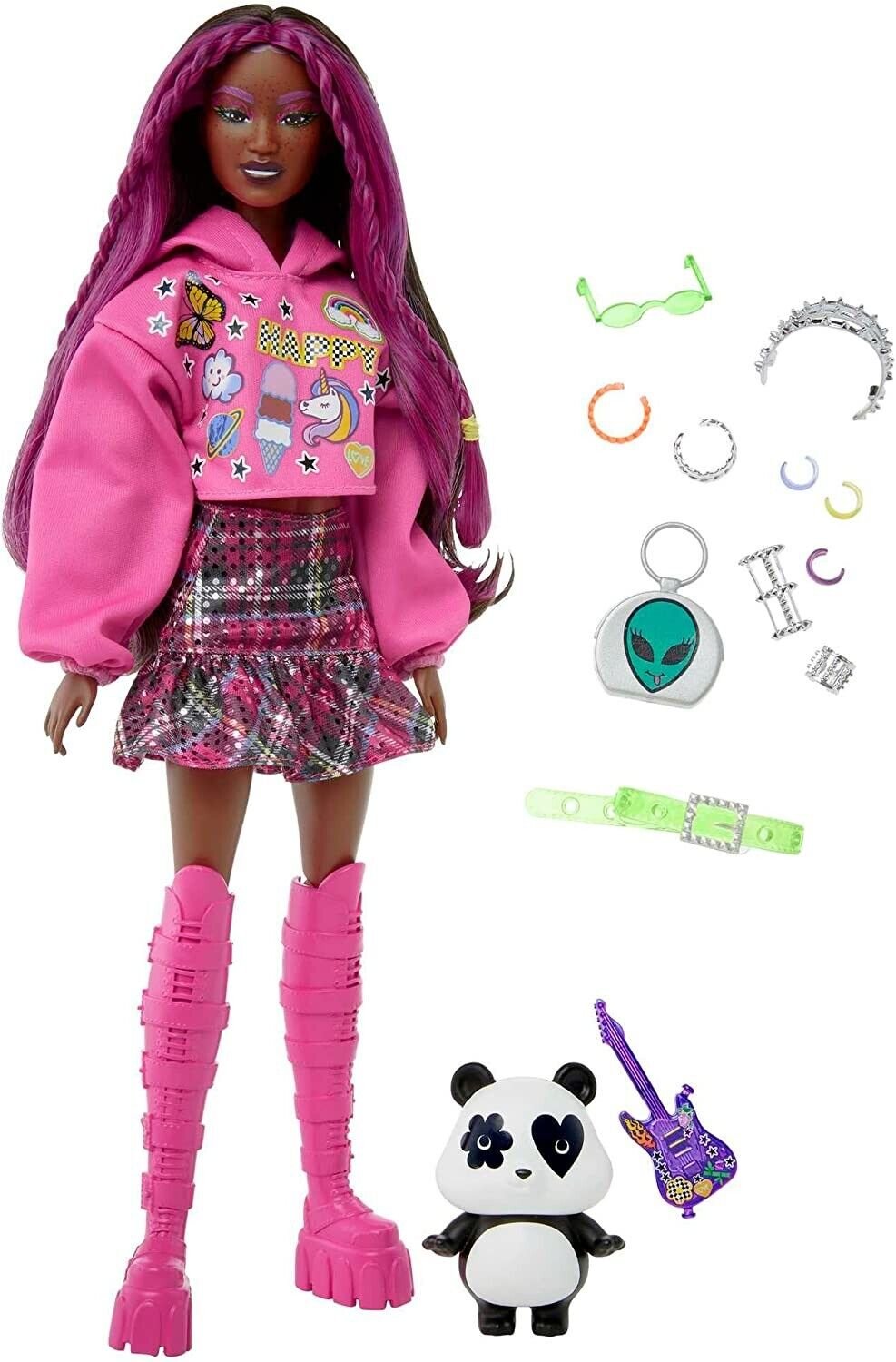 Barbie Extra Outfit Pink Doll Articulated Slang With Hair with Highlights