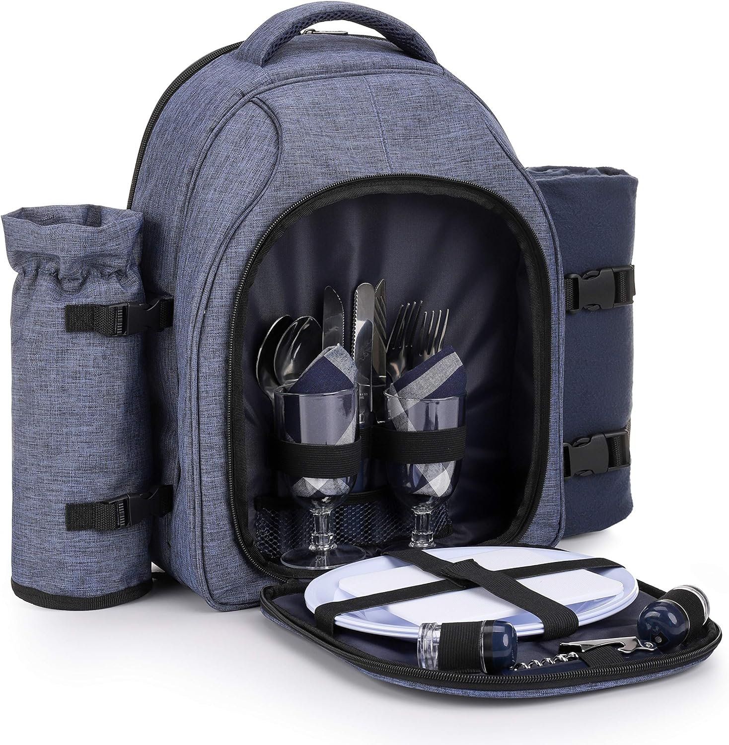 2-Person Picnic Backpack with Cooler Bag, Dinnerware Set and Blanket