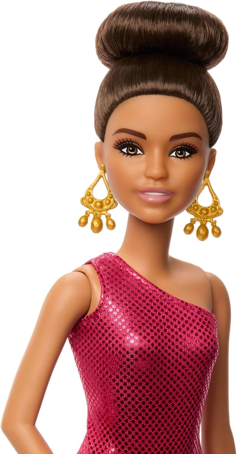 Barbie Pageant Dancer Doll with red ruffled dress, dance shoes and brown