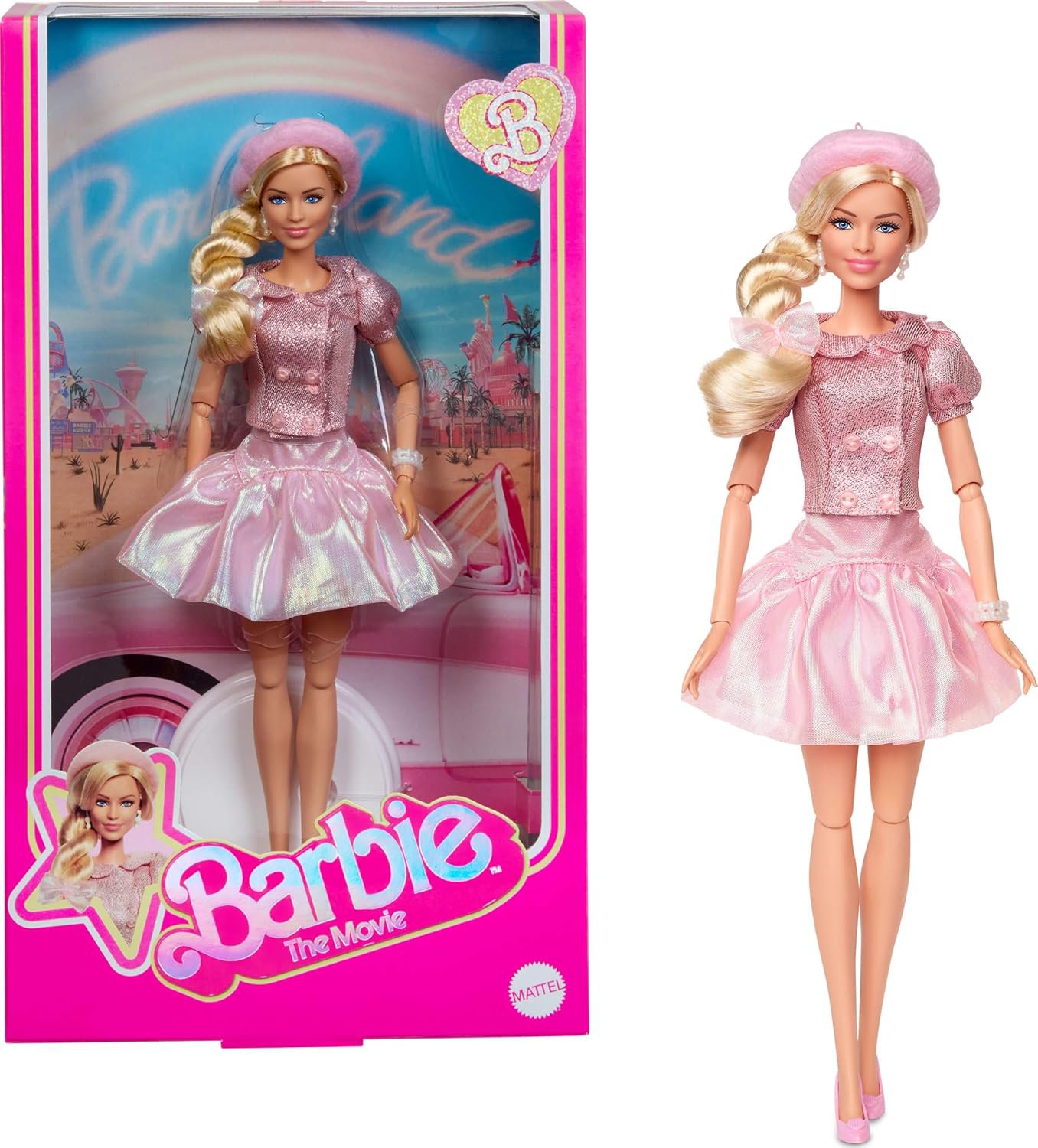 Barbie The Movie Margot Robbie Collectible Doll with Pink Blouse and Pink