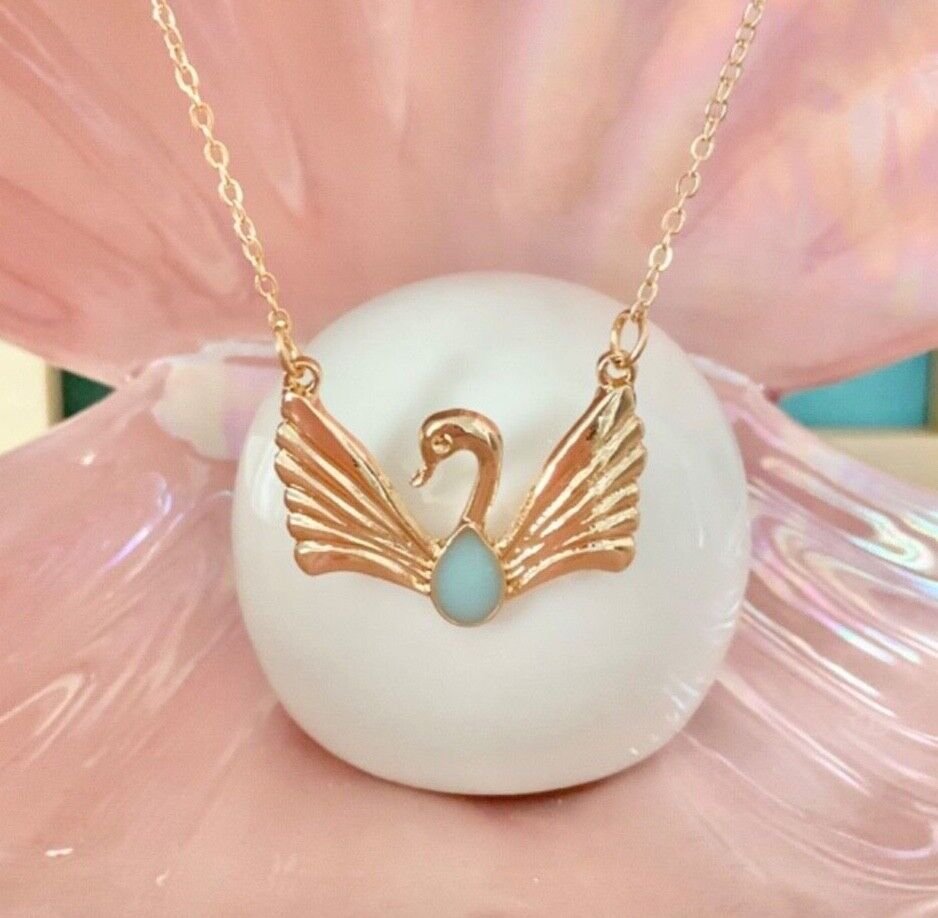 Barbie of Swan Lake Odette Gold Plated Pendant Necklace Opal Stone