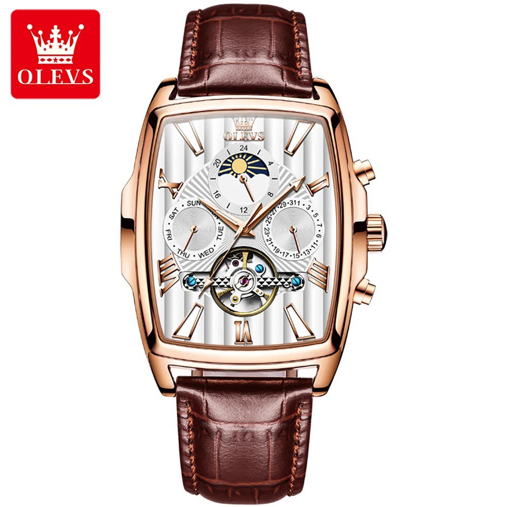 OLVES 6675 waterproof custom luxury skeleton mens watch moonphase ...