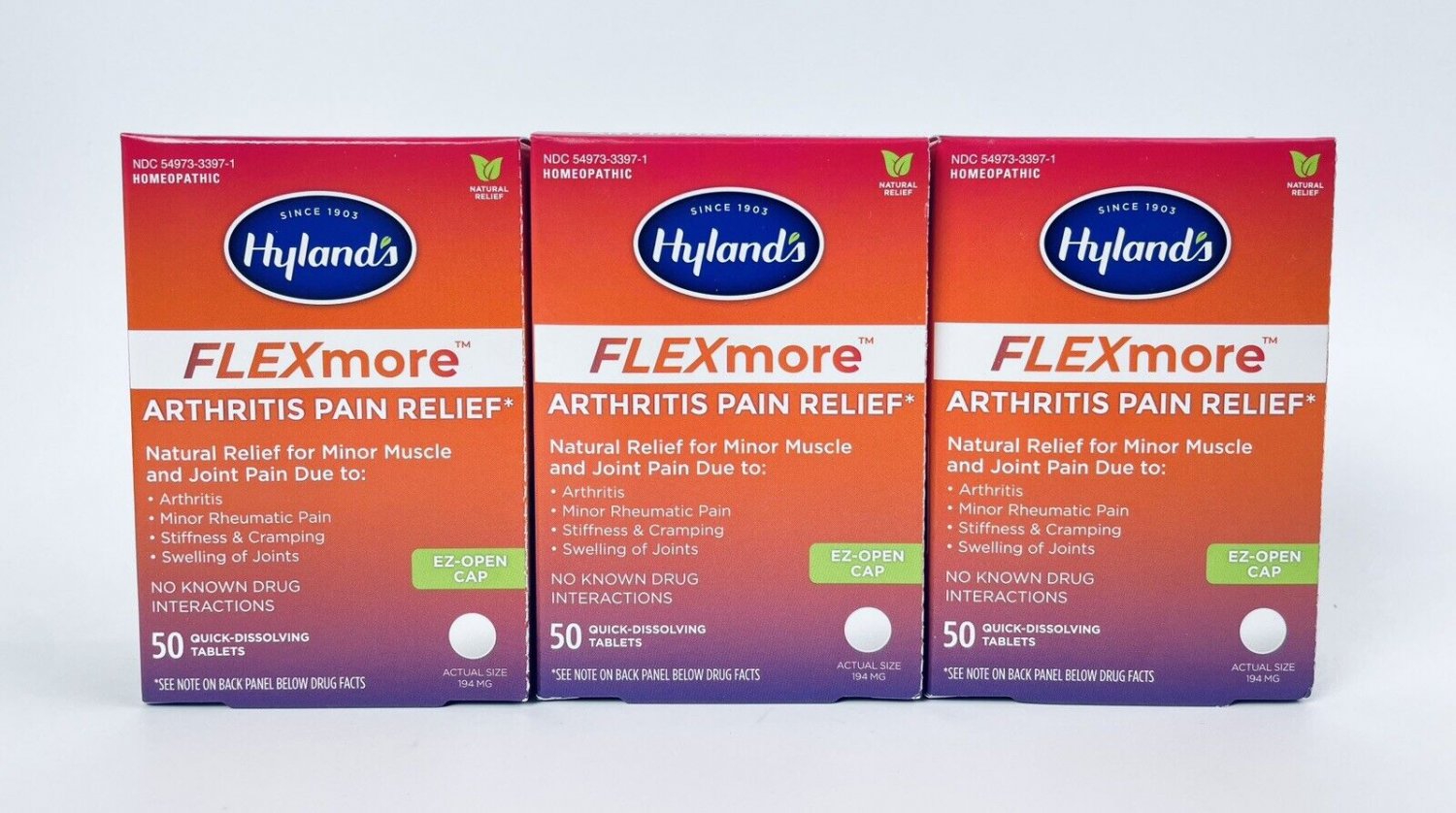 Lot of 3 Hyland's FLEXmore Arthritis Pain Relief 50 Quick Dissolving ...
