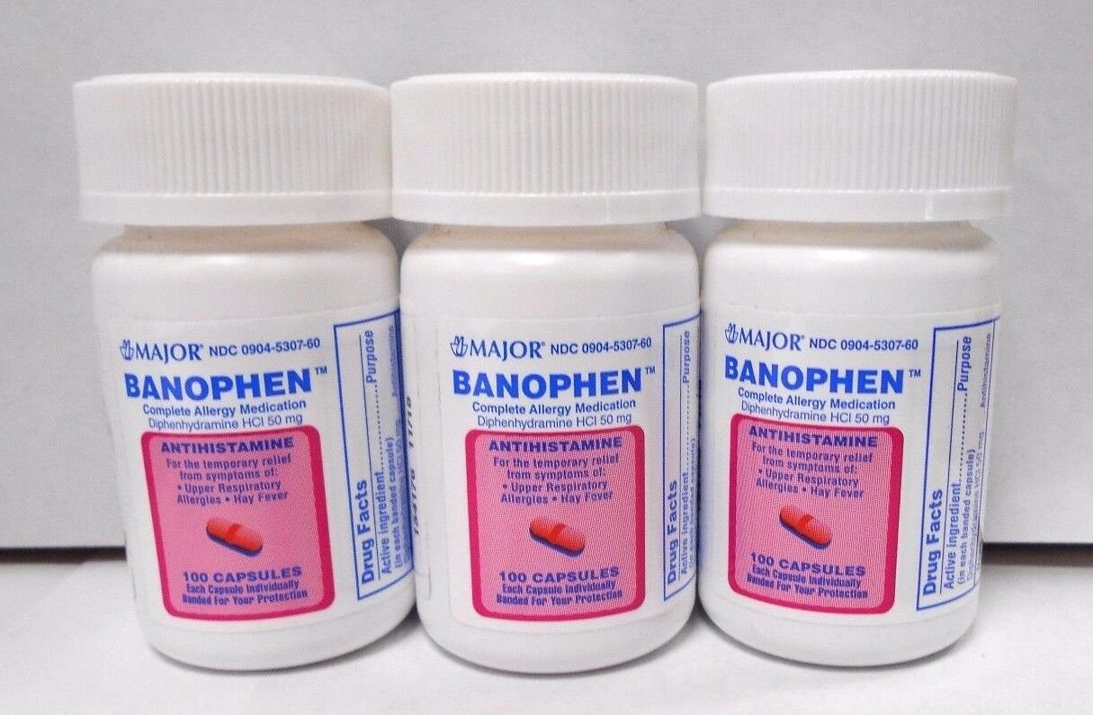 Major Banophen Diphenhydramine 50mg Antihistamine 100ct - 3 Pack