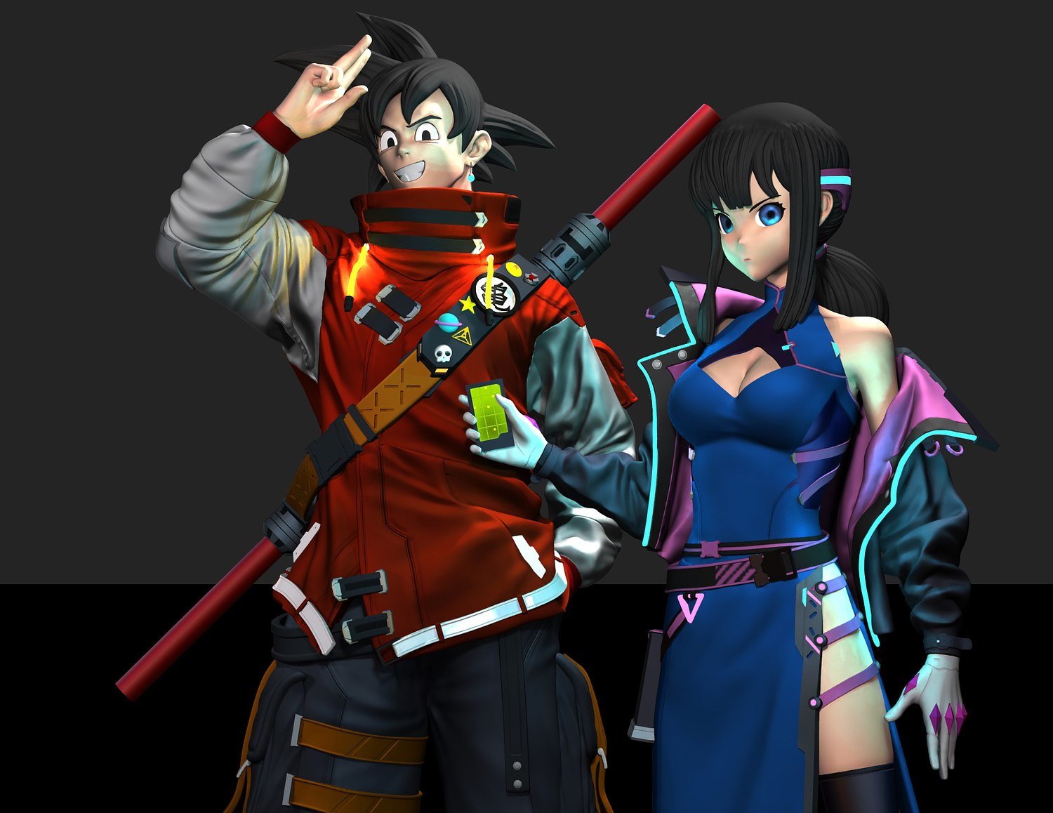 Goku and Chichi Cyperbunk STL FILE 3D model