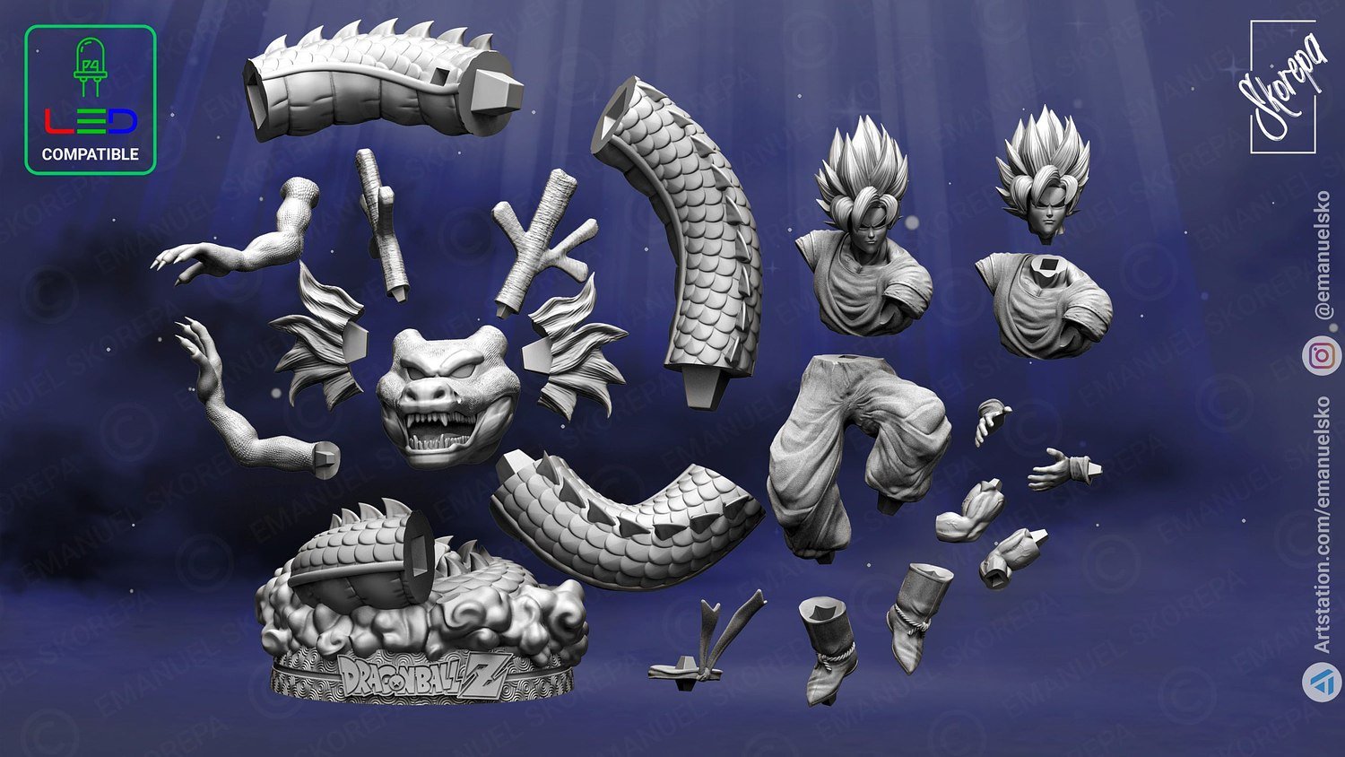 Shenlong and Son Goku From DragonBall STL FILE 3D model