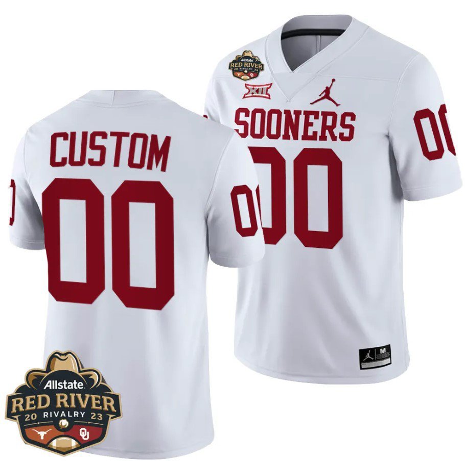 Custom Oklahoma Sooners Jersey Name and Number 2023 Allstate Red River Rivalry White Football