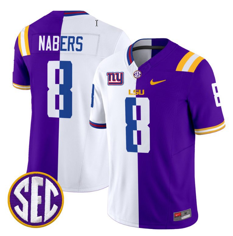 Malik Nabers Jersey #8 LSU Tiger Split Vapor Limited V2 Football Stitched
