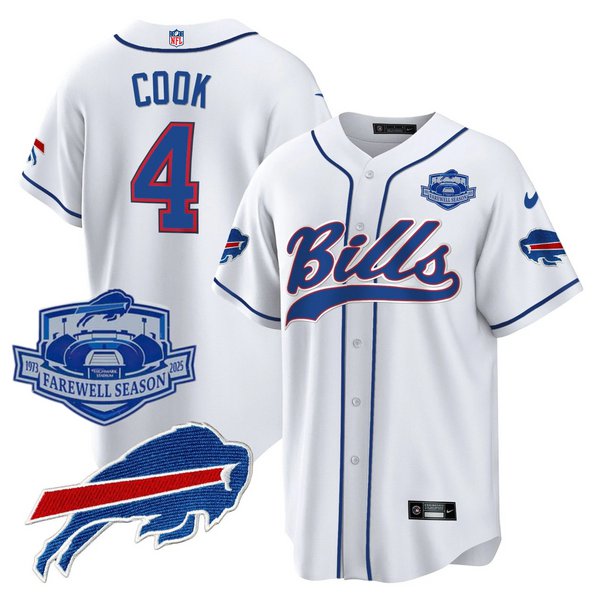 James Cook Jersey #4 Buffalo Bills 2025 Baseball Farewell to Highmark ...