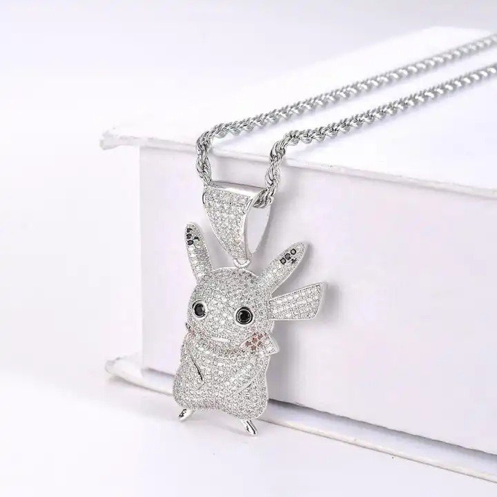 Silver Iced Out Pokemon Pikachu Custom Pendant Hip Hop Jewelry CZ ...
