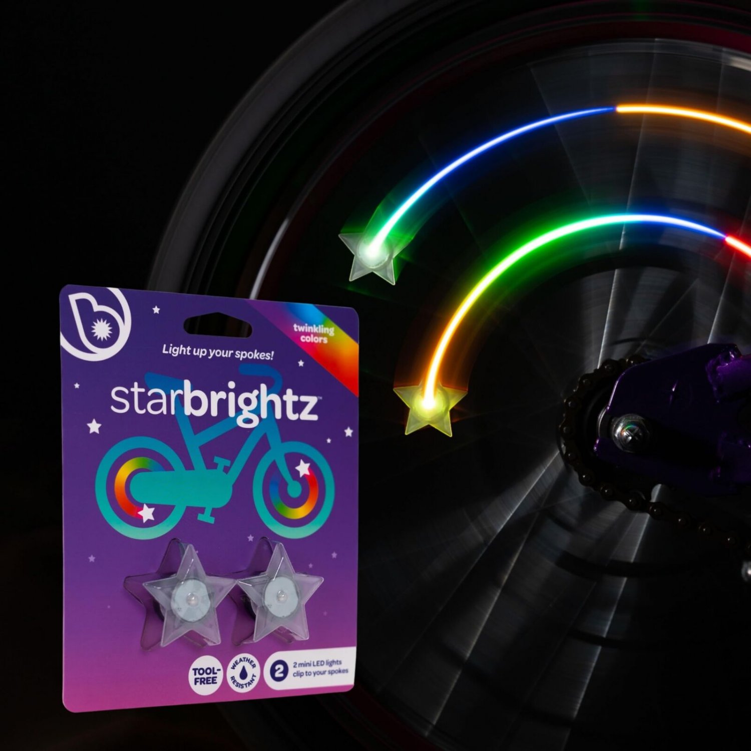 Brightz StarBrightz Bike Spoke Lights, Color Changing - Pack of 2 Star ...