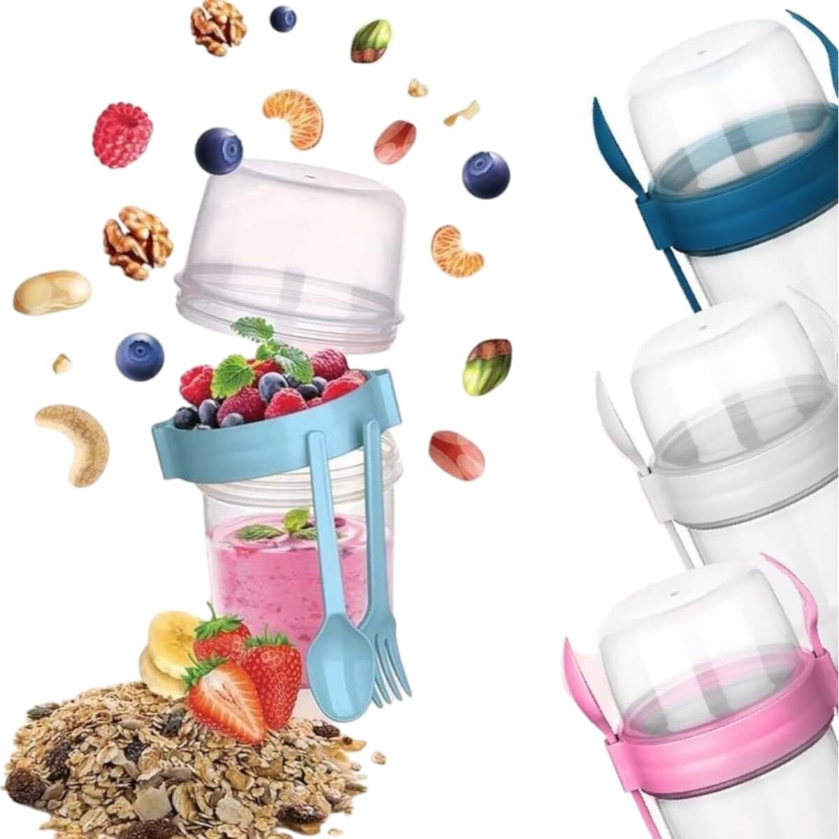 QUASLEQ 4-Pack Yogurt Parfait Cups - with Lids and Spoons - Reusable ...
