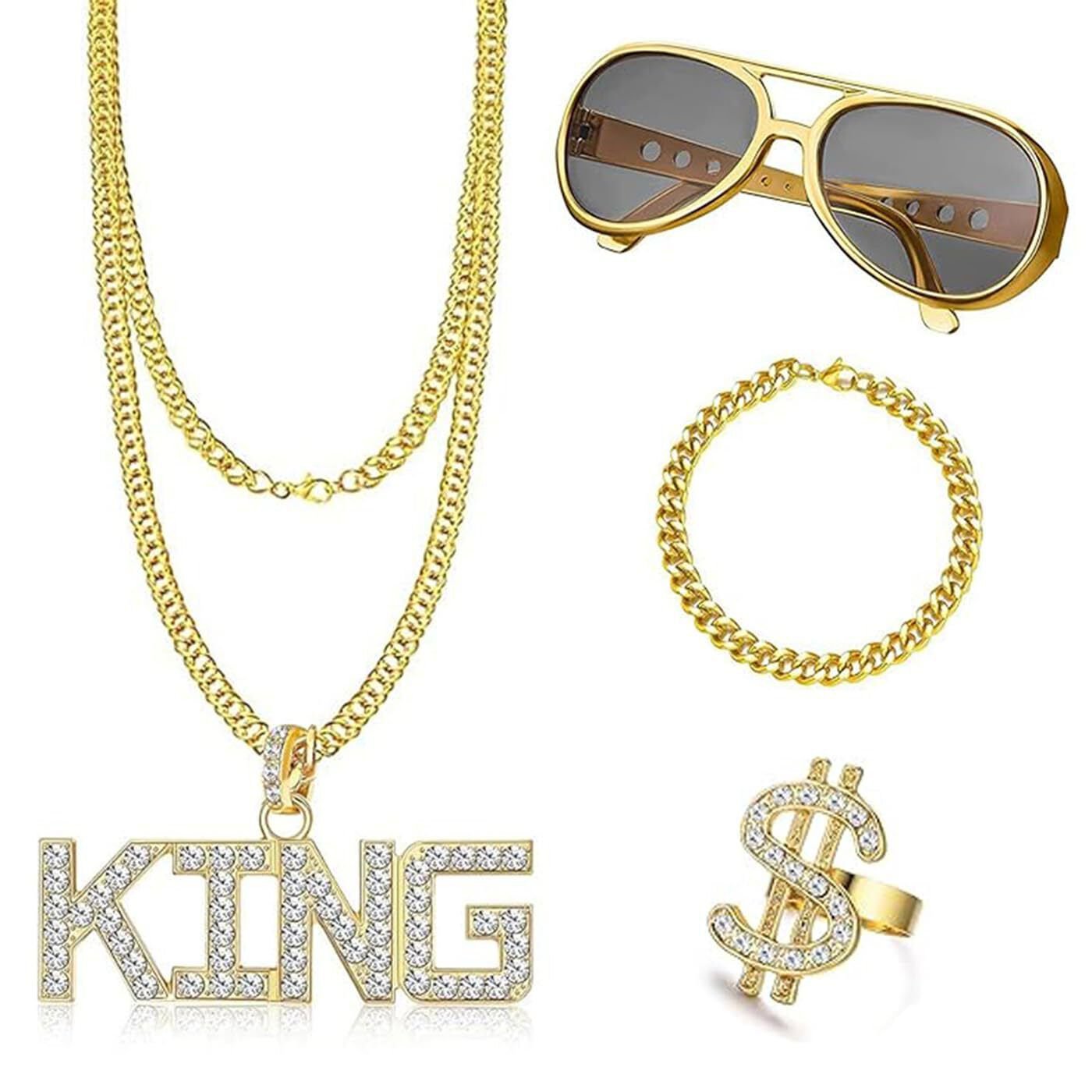 sanderala Hip Hop Costume Kit 80s 90s Rapper Accessories Outfit for Men ...