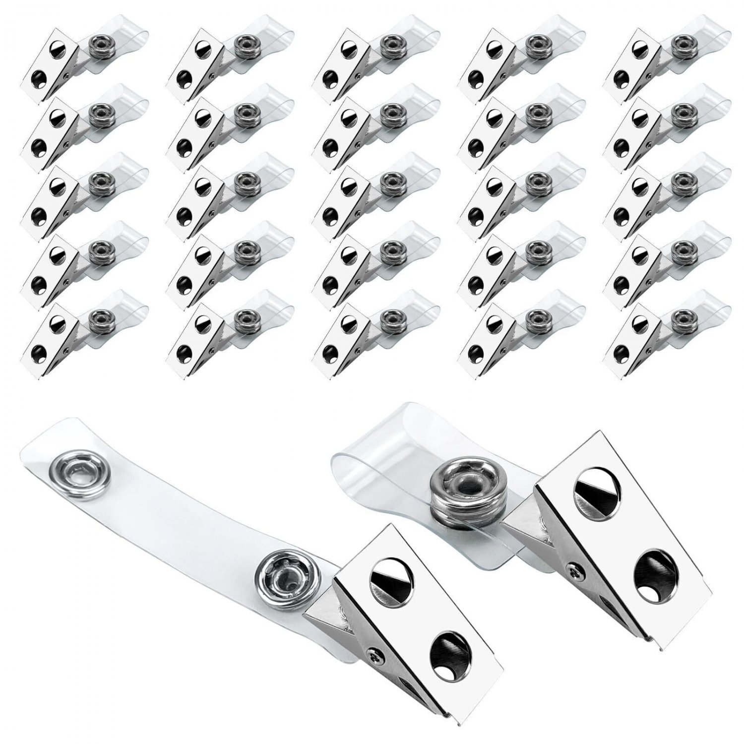 50Pcs Metal ID Badge Clips with Clear PVC Straps,Heavy Duty Name Badge ...