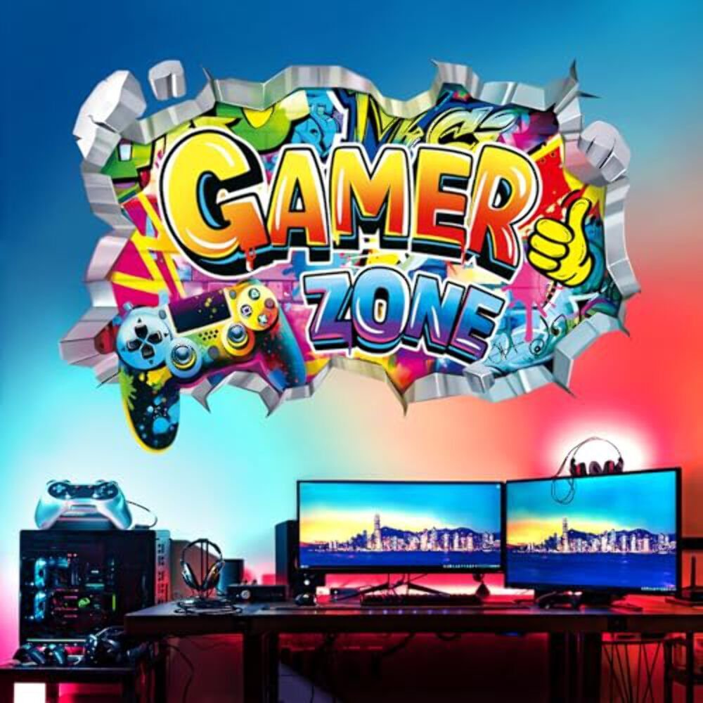 decalmile Large 3D Gamer Zone Wall Decals Gamer Controller Gaming Wall ...
