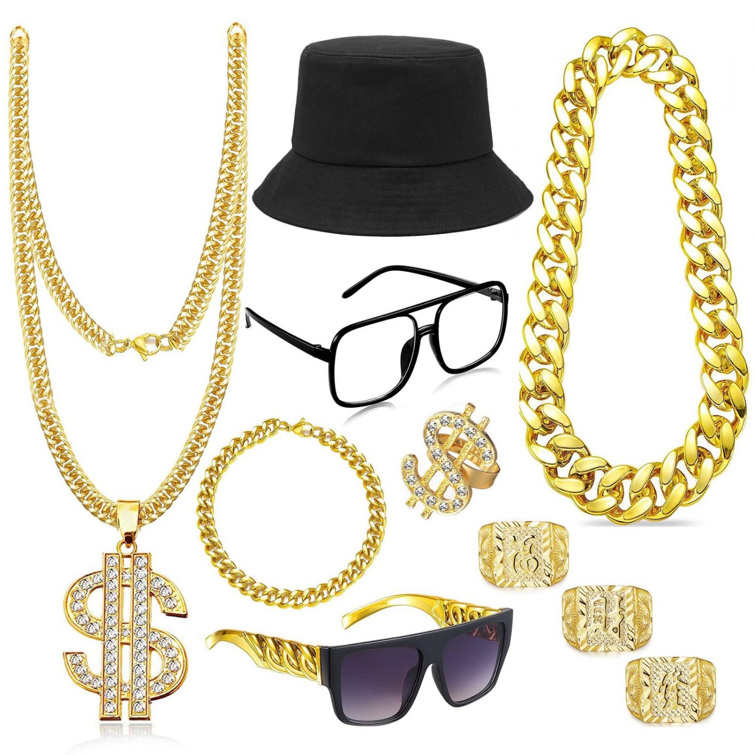 GIFIKOI Hip Hop Costume Kit 80s 90s Rapper Accessories