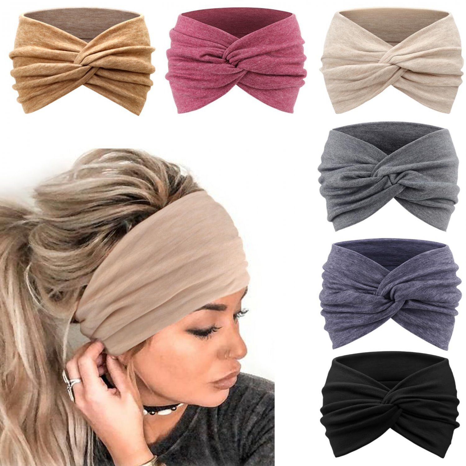 DRESHOW 6 Pack Extra Wide Headbands for Women Large Turban Headband ...