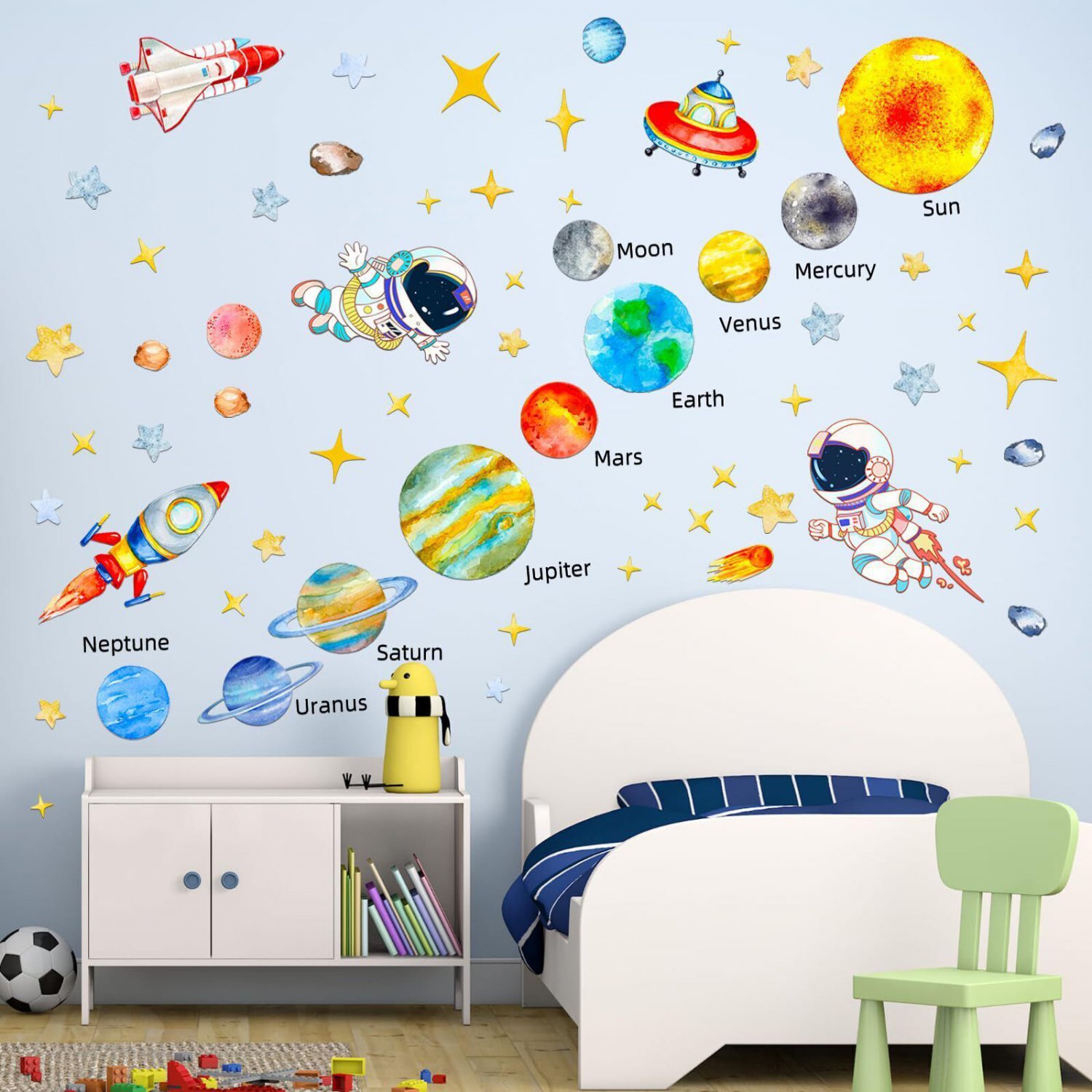 Suplanet Solar System Wall Decal, Space Themed Bedroom Decor Astronaut ...