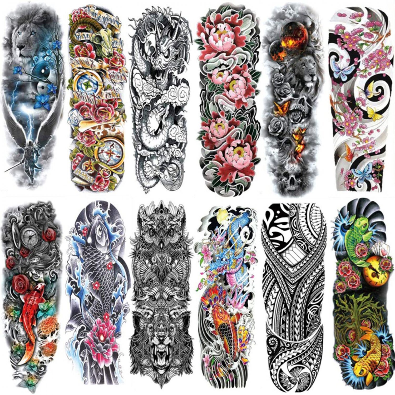 Aresvns Full Arm Temporary Tattoos for Men and Women,Temporary Tattoo ...